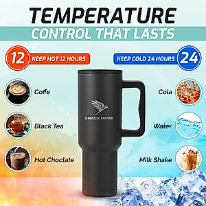 Snack hawk 40oz Insulated Stainless Steel Travel Coffee Tumbler with Handle and Straw | 100% Leak-Proof Mug | Car Cupholder Friendly | Perfect Water Cup Gift for Everyone