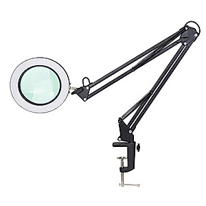 Psiven LED Magnifying Lamp, Dimmable Magnifier Desk Lamp/Task Lamp with Clamp (3 Lighting Modes, 10W, 5 Diopter, 4.1'' Glass Lens) Highly Adjustable Swing Arm Craft, Workbench, Drafting, Work Light