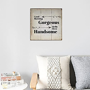 Alioyoit Farmhouse Style Wood Pallet Sign Wooden Sign Plaque Good Morning Gorgeous Hello There Handsome Chic Rustic Wood Craft Sign Farmhouse Sign Wall Art for Bedroom Gather Room
