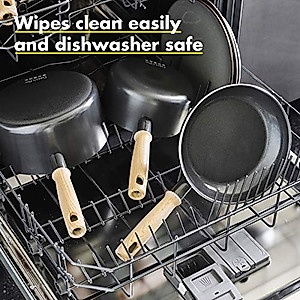 GreenPan Hudson Healthy Ceramic Nonstick, 11" Frying Pan Skillet with Lid, Vintage Wood Inspired Handle, PFAS-Free, Dishwasher Safe, Black