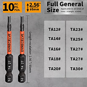 10-Pack Triangle Screwdriver Set- Premium S2 Steel Triangle Bit Set (2.56" Long Magnetic Head) Triangle Screwdriver Bits- Triangle Bits Sizes: TA12, TA14, TA16, TA18, TA20, TA23, TA25, TA27 (x2), TA30
