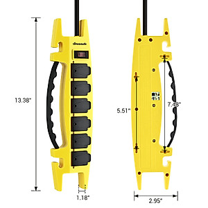 DEWENWILS 6-Outlet Heavy Duty Power Strip with 15FT Cord, Garage Power Strip with 15A Circuit Breaker, Industrial Power Strip, Wall Mountable & Cord Management, Safety Cover, UL Listed