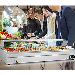 Worcest 6 Pan Commercial Food Warmer 110v 1500w Electric Stainless Steel Bain Steam Table Food Warmer with Large Capacity Pans for Catering and Parties Restaurants Business Occasion (110v 6-Pan)