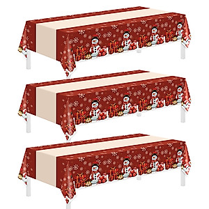 Christmas Tablecloth, 3 Pack Disposable Plastic Tablecloth 54" x 108" Christmas Party Supplies,Christmas Table Cloth Plastic Table Cover, Christmas Decorations Party for Indoor or Outside,Home,Dinner