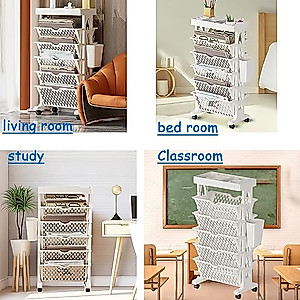 6 Tier Mobile Bookshelf, Rolling Utility Cart, Rolling Utility Cart, Bookshelf Organizer with 360° Universal Wheel, 6 Tier Floor Standing Bookcase Storage Organizer Rack (Beige)