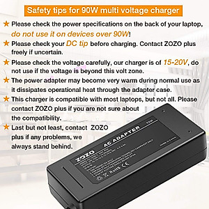 ZOZO Universal Laptop Charger 90W AC Adapter for HP Dell Gateway Toshiba Lenovo Acer ASUS Samsung Sony Ultrabook Chromebook DC Output 12V 16V 18.5V 19V 19.5V 20V Power Supply Cord with 17 tips