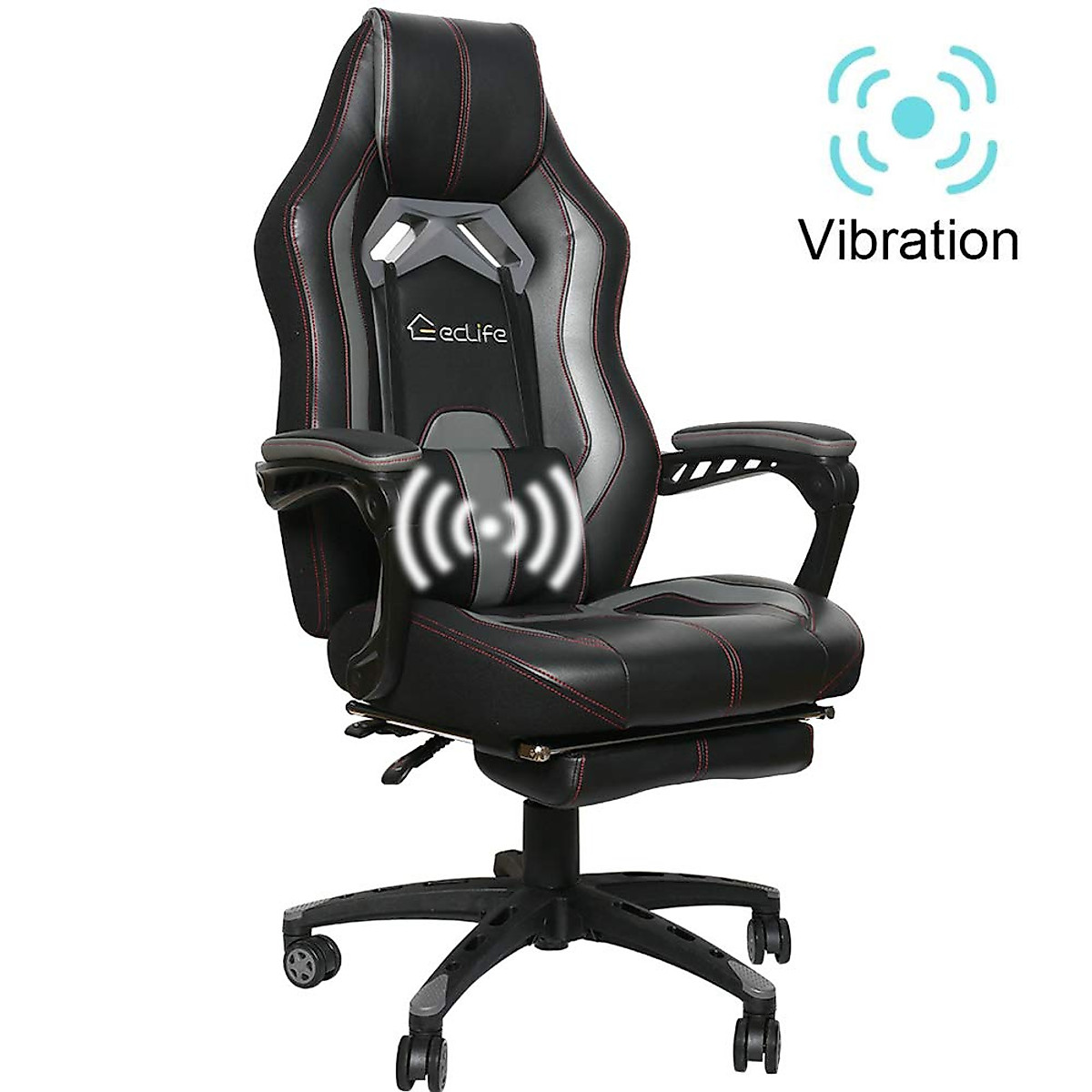 Massage Gaming Chair Racing ,Office Chair Video Game Chair,High Back PU Leather PC Racing Computer Desk Office Swivel Recliner with Retractable Footrest and Adjustable Lumbar Cushion Support (Grey)