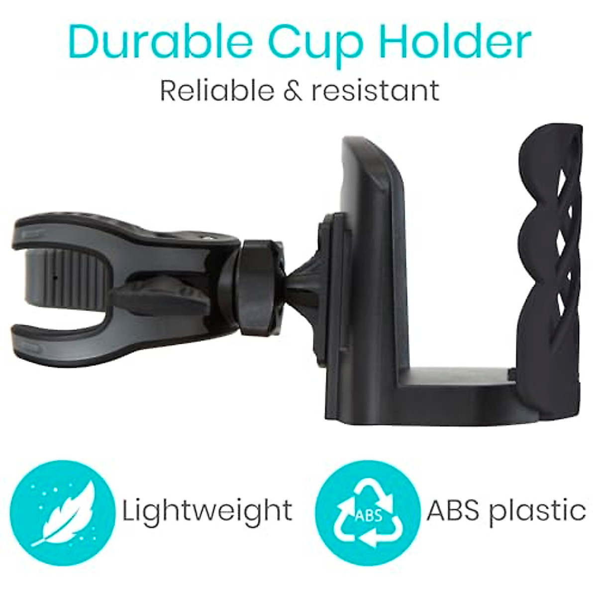Vive Wheelchair Cup Holder (XL) - Universal, Adjustable, Clip On Accessory for Rolling Walker, Rollator, Electric Mobility Scooter, Stroller, Bike & Chair - Water Bottle Attachment for Seniors & Adult