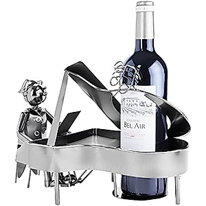 BRUBAKER Wine Bottle Holder 'Grand Piano' - Table Top Metal Sculpture - with Greeting Card
