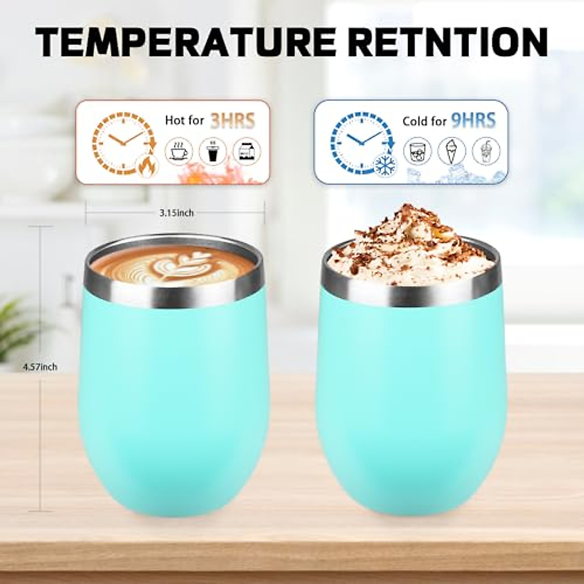 StarSpeed 12oz Wine Tumbler with lid, Stainless Steel Travel Mugs Stemless Double Wall Insulated Coffee Cup, Insulated Wine Glasses Travel Tumbler for Cold & Hot Drinks(Light Green, 1)