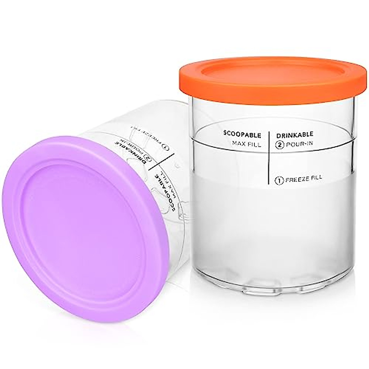 Ice Cream Replacement Containers Compatible, With Ninja NC299/NC300S Series Deluxe Cream Maker, 24 Oz Cream Pint Containers, Deluxe Ice Cream Pints and Lids Purple Orange