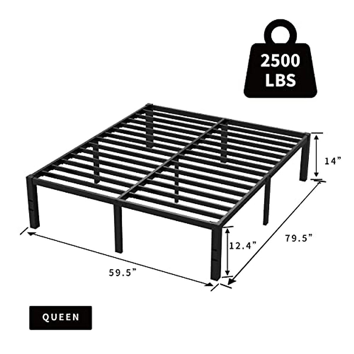 MAF Queen Bed Frame Size 14 Inch Metal Heavy Duty Platform Bedframe with Steel Slats Support Noise Free Queen-Bed-Frame, No Box Spring Needed