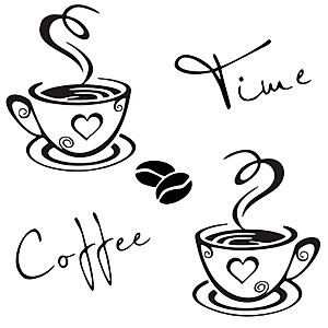 CUNYA 2 Sets Kitchen Wall Decor Stickers, Cups Coffee Time Quotes Decals with Beans Mural, Peel and Stick Wallpaper, DIY Removable Wall Art Decals Mural Posters Home Decor