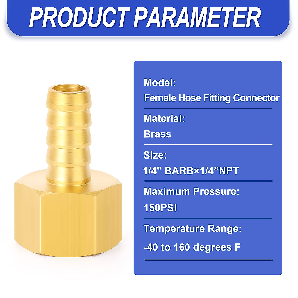 TAILONZ PNEUMATIC 1/4 Inch Barb x 1/4 Inch NPT Brass Female Hose Fitting Connector （Pack of 10）
