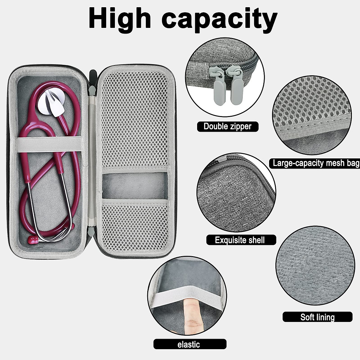 Hard Stethoscope Case,EVA Stethoscope Bag Carrying Case Fit for Home Medical Nurses Doctor Stethoscope and Accessories(Grey)