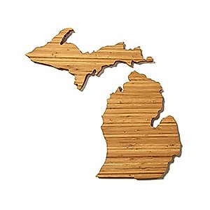 AHeirloom: The Original Michigan State Shaped Serving & Cutting Board. (As Seen in O Magazine, Good Morning America, Real Simple, Brides, Knot.) Made in the USA from Organic Bamboo, Large 15"