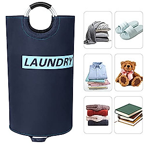 115L Extra Large Laundry Basket Collapsible Clothes Laundry Hamper Folding Lightweight Freestanding Laundry Bag Dirty Clothes Basket for Bathroom (Blue)