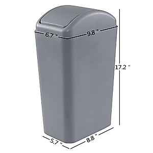 Waikhomes 3.5 Gallon Plastic Trash Can with Swing Lid, Slim Garbage Bin, 1 Pack, Grey, F