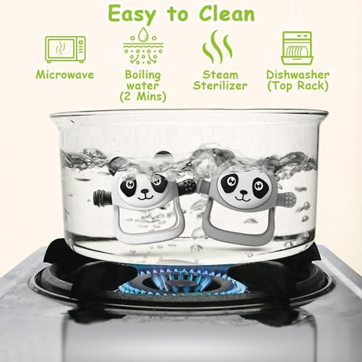 COZYPANDA Teething Toys for Babies 0-6-12 Months, 2 Pcs Never Drop Baby Teether for Teething Relief, Silicone Baby Hand Mitten with Sucking Need Pacifier, Baby Chew Toys for Breast Feeding, White+Grey