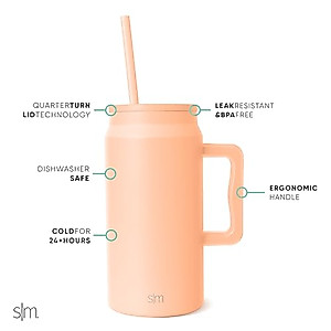 Simple Modern 50 oz Mug Tumbler with Handle and Straw Lid | Reusable Insulated Stainless Steel Large Travel Jug Water Bottle | Gifts for Women Men Him Her | Trek Collection | 50oz | Bellini