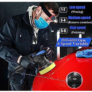 RAYBAO Polisher Novice Friendly, 6inch Car Buffer Polisher 6 Speeds & 2000-6400OPM Dual Action Orbital Polisher More Secure for Car Detailing, Random Polisher Kit for Car Polishing Waxing