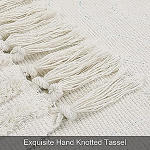 LEEVAN Boho Bathroom [Rug]s 2'x3' Handmade Washable Beige Bath Mat with Tassels Bohemian [Kitchen] Runner Farmhouse Cotton Entryway [Rug] for Bedroom/Laundry Room Accent Woven Throw [Rug]