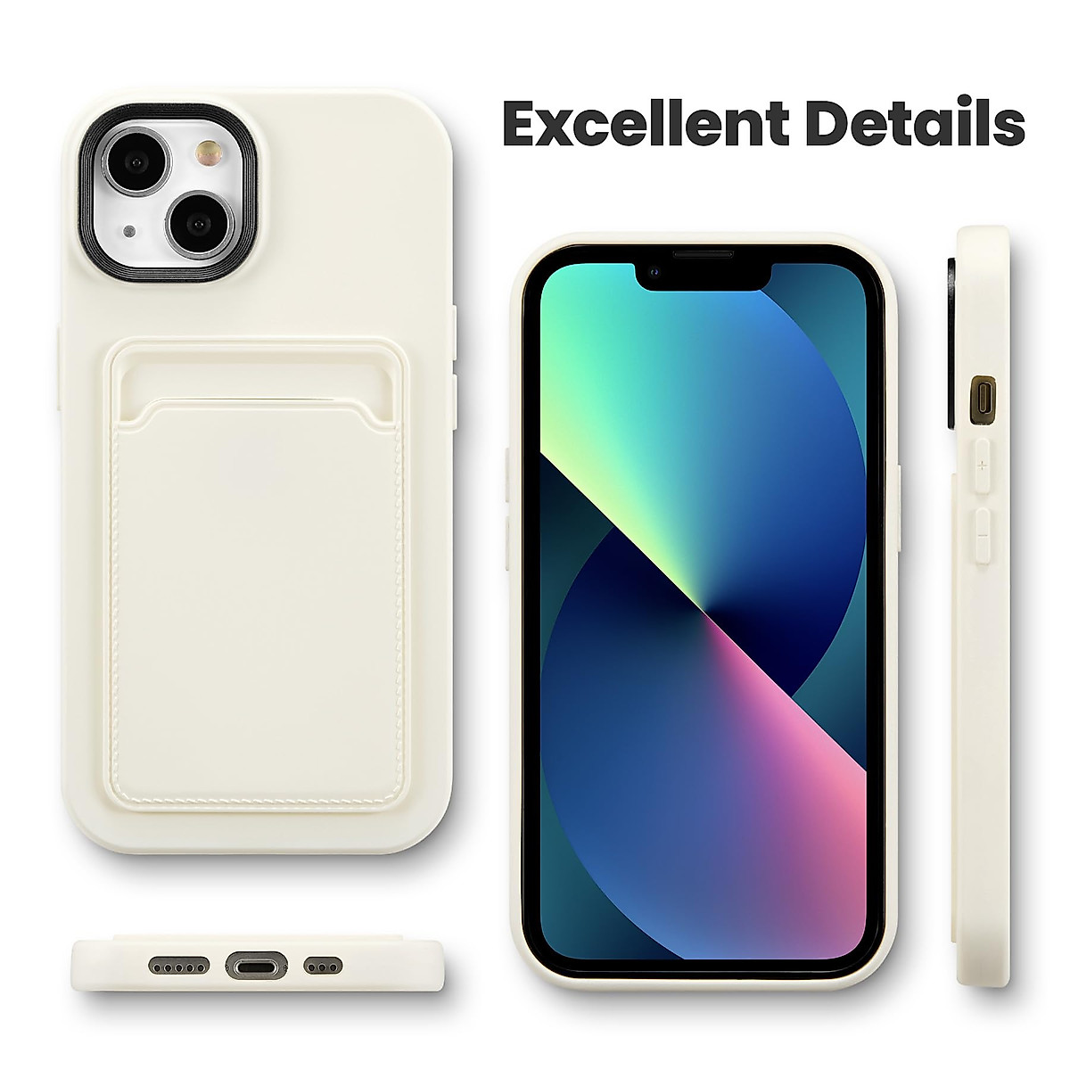 ZCDAYE for iPhone 13 Soft Silicone Case with Card Holder, Silky Touch Camera Protection Credit Card Slot Case, Slim Protective Phone Wallet Cover for iPhone 13(6.1 inch), White