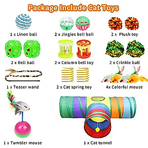 Malier Cat Toys Kitten Toys Set, Collapsible Cat Tunnels for Indoor Cats, Interactive Kitty Toys Cat Feather Toy Fluffy Mouse Crinkle Balls Cat 3 Way Tube Tunnel Toys for Cat Puppy Kitty Kitten