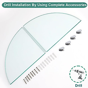 Glass Corner Shower Shelves, Tempered Floating Glass Shelves Wall Mount, Glass Shelf for Bathroom, Shower Caddy Organizer with Zinc Alloy Brackets for Bathroom, Kitchen, Living Room 9.8" x 9.8" 2 Pack