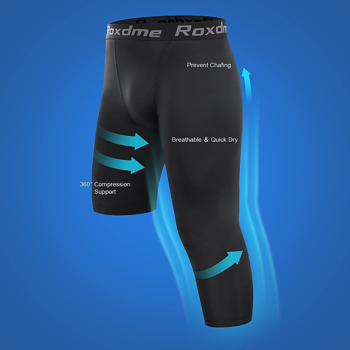 Roxdme 2 Pack Men's 3/4 One Leg Compression Capri Tights Pants Basketball Athletic Running