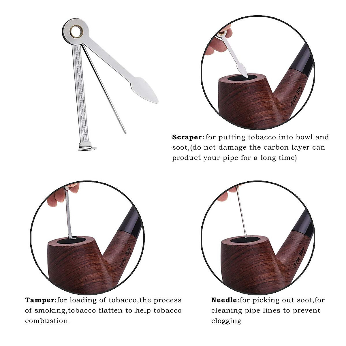 Free Boy Tobacco Pipe Handmade Wooden Bent Tobacco Pipe with Accessories