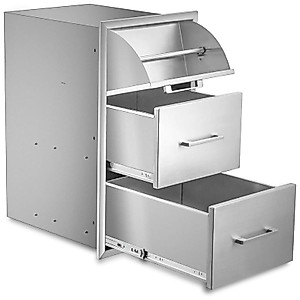Outdoor Kitchen Drawer Stainless Steel 3-Drawer, BBQ Island Built-in Drawer Weatherproof, Flush Mount for Outdoor Kitchen and Grill Station (17"W*30"H*21“D)