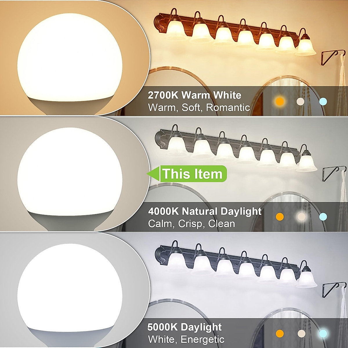 winshine 8 Pack Globe Bathroom Light Bulbs 4000K Natural Daylight, 5W G25 LED Vanity Light Bulb 60W Equivalent, Makeup Mirror, Standard E26 Medium Base, 550LM, Non-dimmable,8 Count (Pack of 1)