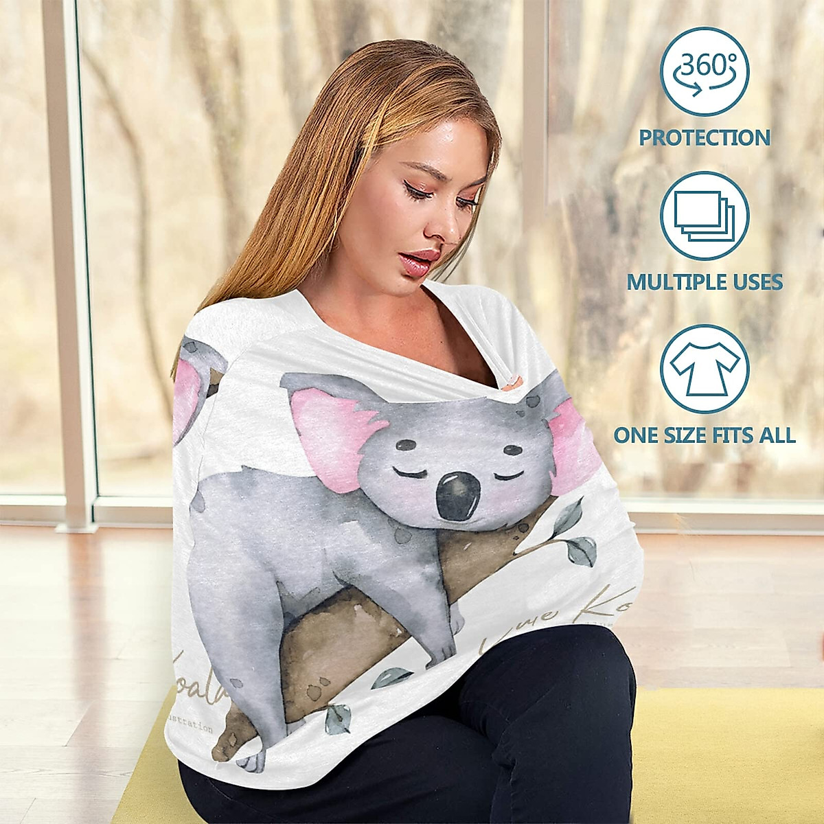 Nursing Cover Breastfeeding Scarf Cartoon Cute Koala - Baby Car Seat Covers, Infant Stroller Cover, Carseat Canopy(801e)