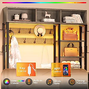 Itaar Hall Tree with Bench and Shoe Storage, 7-in-1 Entryway Bench with Coat Rack, 3 Storage Cubbies, 3 Storage Shelves, 17 Coat Hooks, 2 Fabric Drawers (Oak Grey)