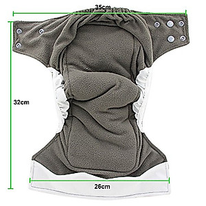 Baby Nappy Bamboo Charcoal Cloth AIO Diaper, Sewn in Insert Double Gussets