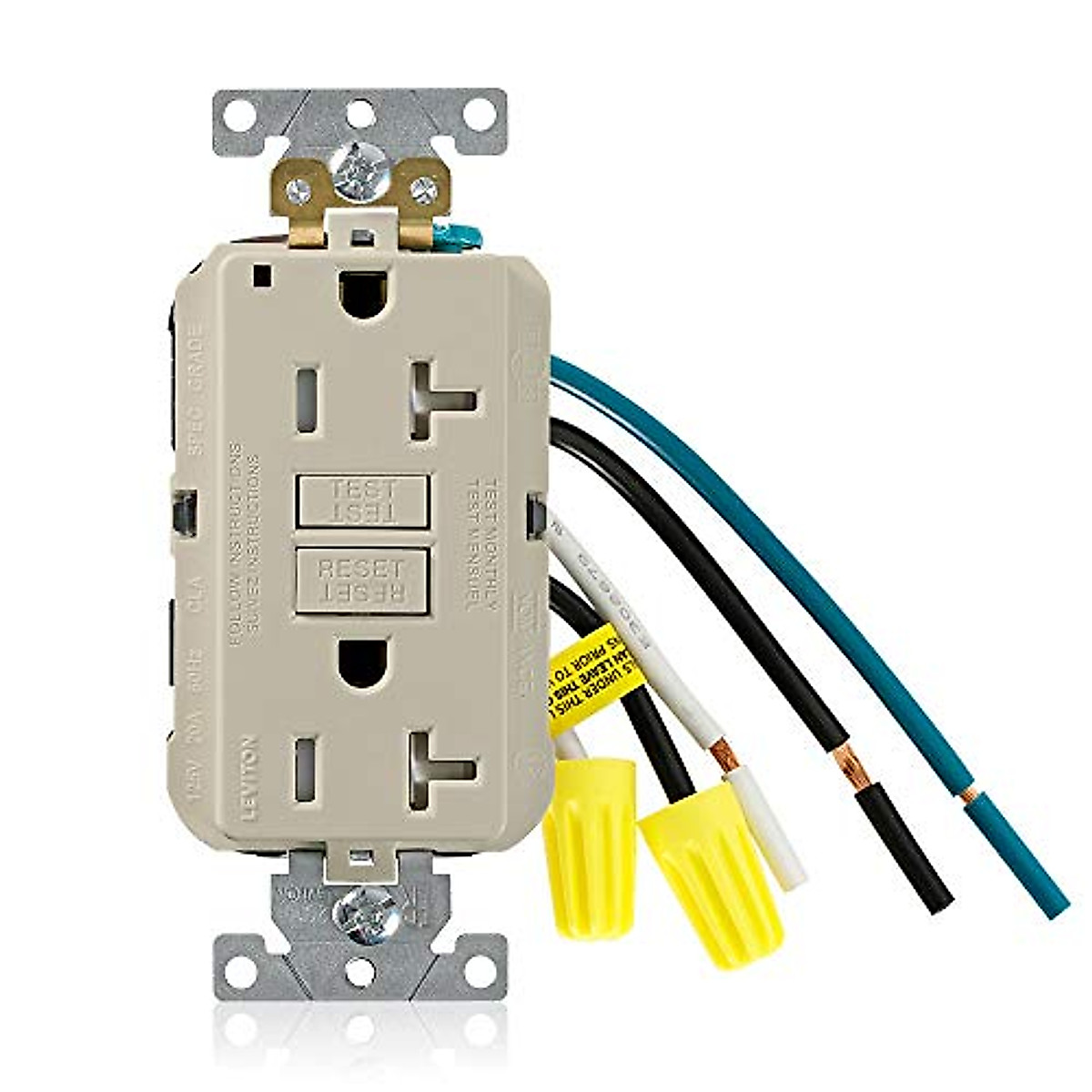 Leviton GFTR2-5LI 20A-125V Extra-Heavy Duty Industrial Grade Leaded Duplex Tamper-Resistant Self-Test GFCI Receptacle, Ivory, 20-Amp