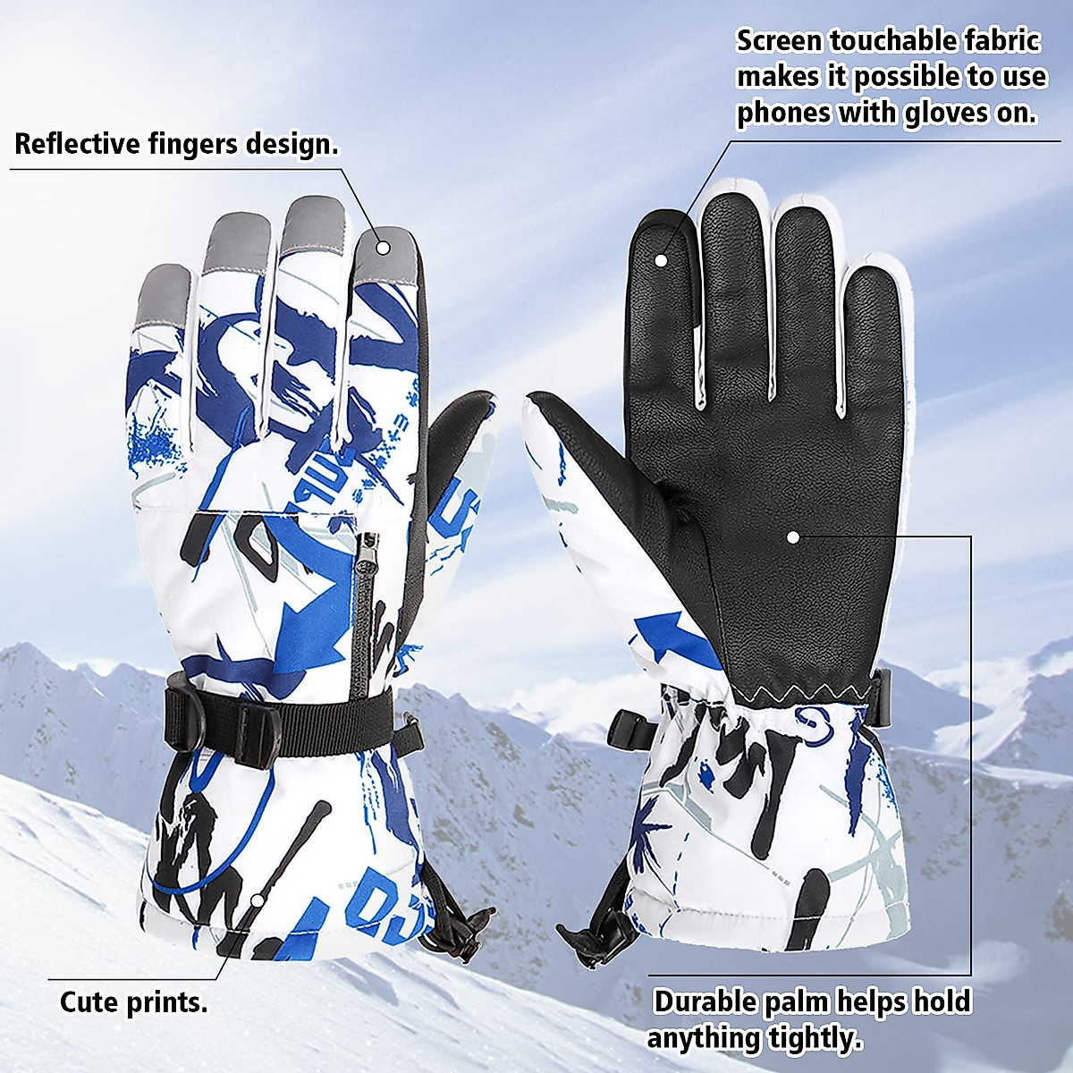 Kids Winter Gloves Waterproof Touchscreen Snow Ski Snowboard Gloves Boys Girls Toddler Windproof 01 Black Medium
