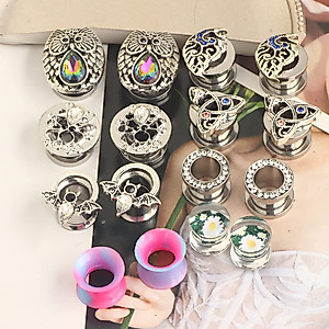 TIANCI FBYJS 8 Surigcal steel Ear Tunnels and Plugs Earrings Gauges SIlicone Ear Gauges Piercing Stretcher Set Screw Tunnels for Ear