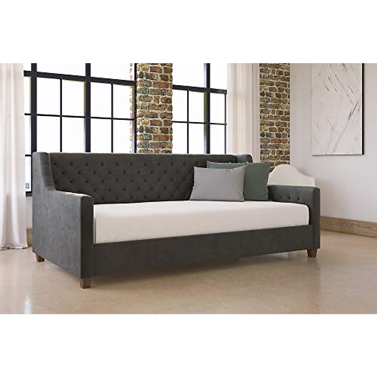 DHP Jordyn Diamond Tufted Upholstered Daybed/ Sofa Bed, Twin Size Frame, Gray Velvet