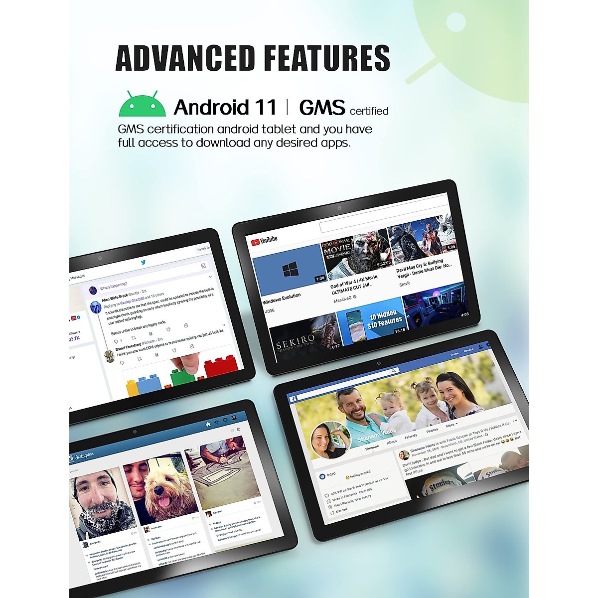Tablet 10.1 Inch Android 11 Tablets,Quad-Core Processor 3GB RAM 64GB ROM,1280 * 800 IPS Touch Screen,Dual Speaker,2.0 Front + 8.0 MP Rear Camera,Long Battery Life and GMS Certified Tablet