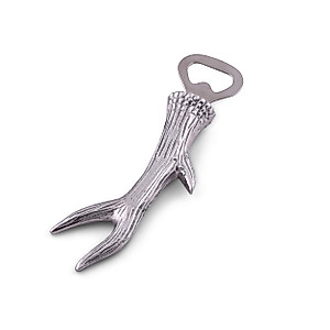 Arthur Court Designs Aluminum Deer Antler Elk Bottle Opener - Rustic Forged Stainless Steel Head 7 inch Long