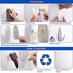 ALOCEO 12 Pcs Wall Hooks,Self Adhesive Hooks with 13 Clear Strips,White Plastic Sticky Hooks for Hanging,Towel Coat Hooks for Bathroom Shower Kitchen Keys Door Outdoor Home Improvement