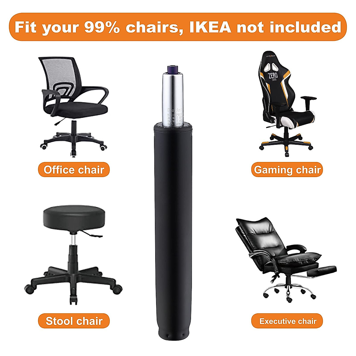 Office Chair Cylinder Replacement,Heavy Duty 1000lbs,Easy to Install,no Sink,Smooth & Silent,4.8inch Long Stroke Adjust,Premium Matte Finish,Chair Piston Safety for Gaming Chair,Swivel Desk,Desk Chair