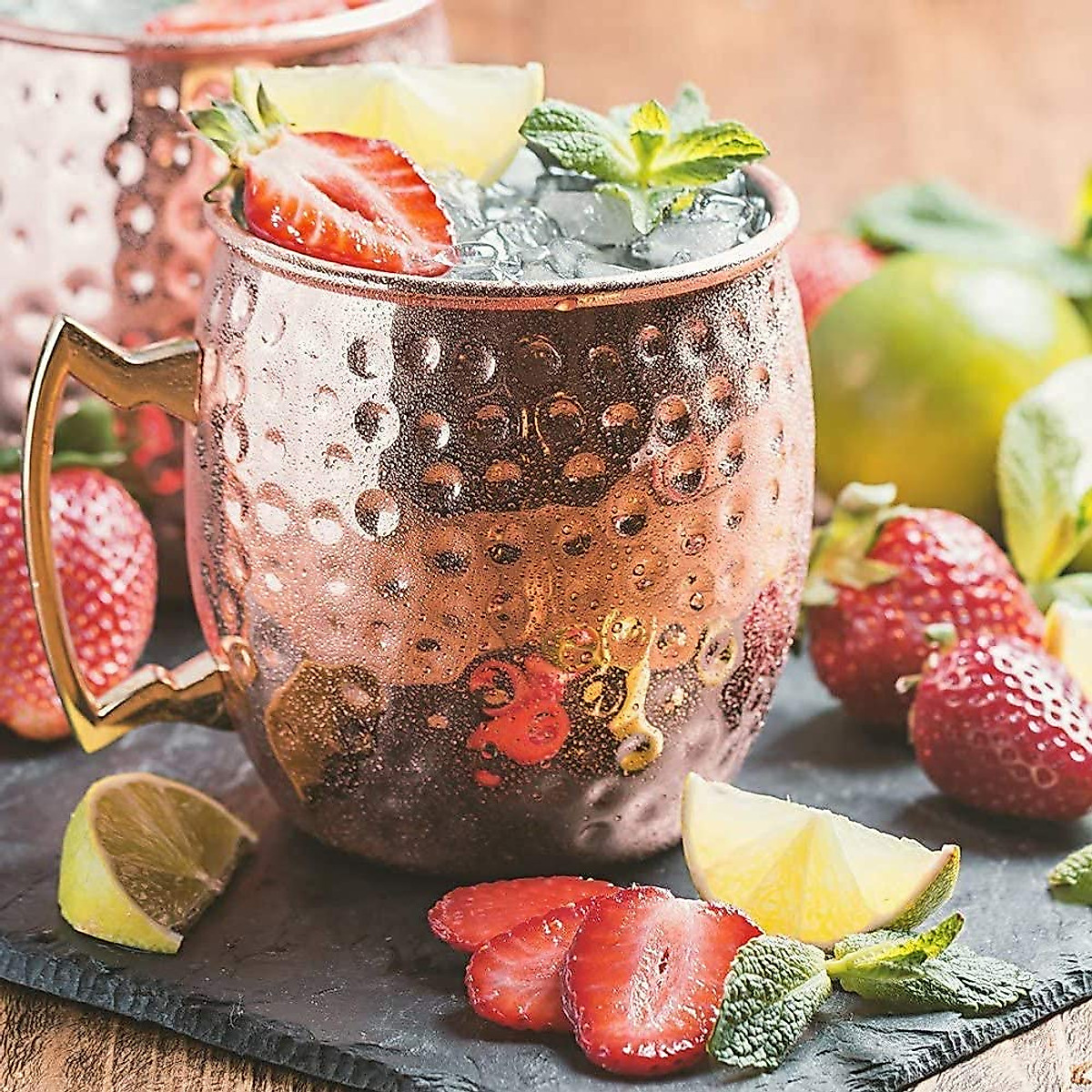 HOMEE Moscow Mule Copper Mugs - Mule Cups Set of 2-16 Ounce Handcrafted Copper Cups - Food Safe Hammered Copper Mug For Mules