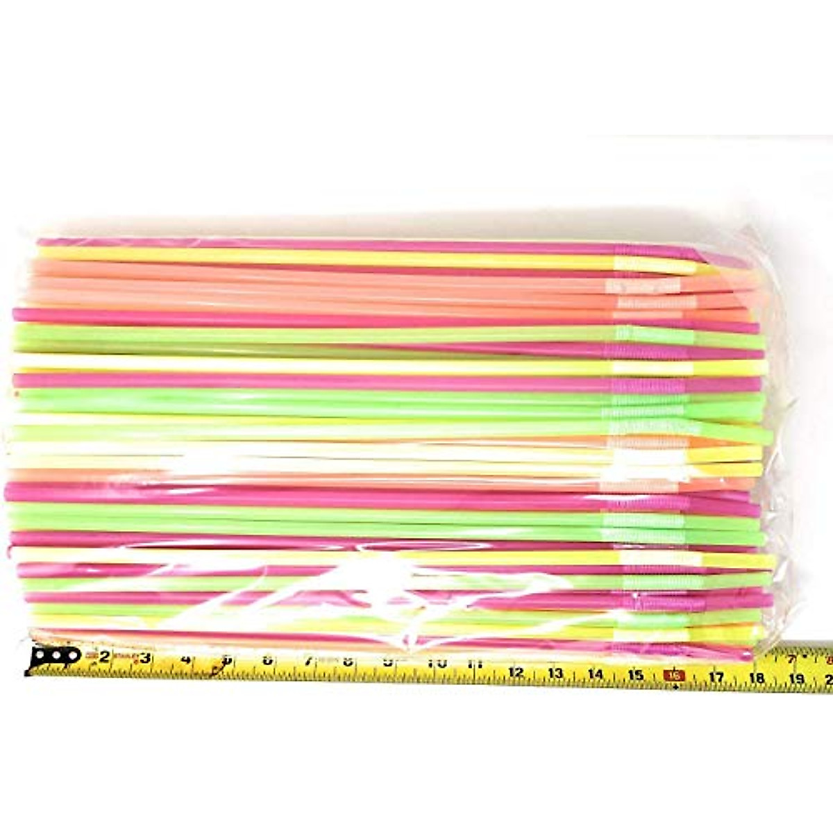 19.5 Long Flexible Neon Drinking Straws - Assorted Colors - Pack of 200
