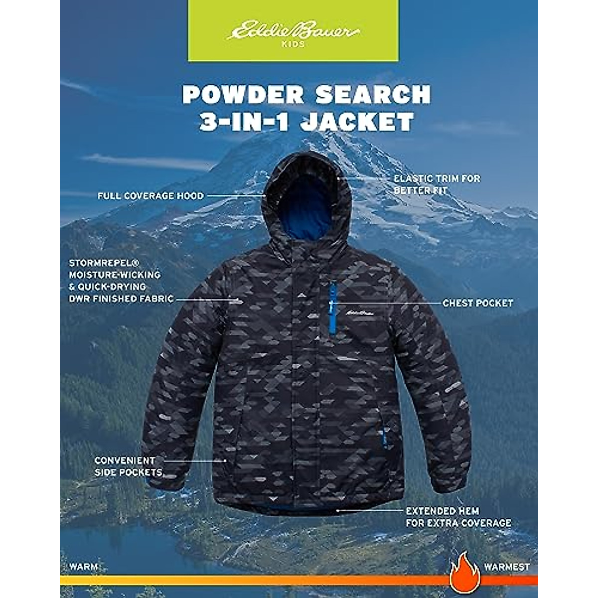 Eddie Bauer Kids' Ski Jacket - Waterproof 3 in 1 Insulated Coat with Removable Shell Jacket for Boys and Girls (3-16), Size 10-12, Black Galaxy