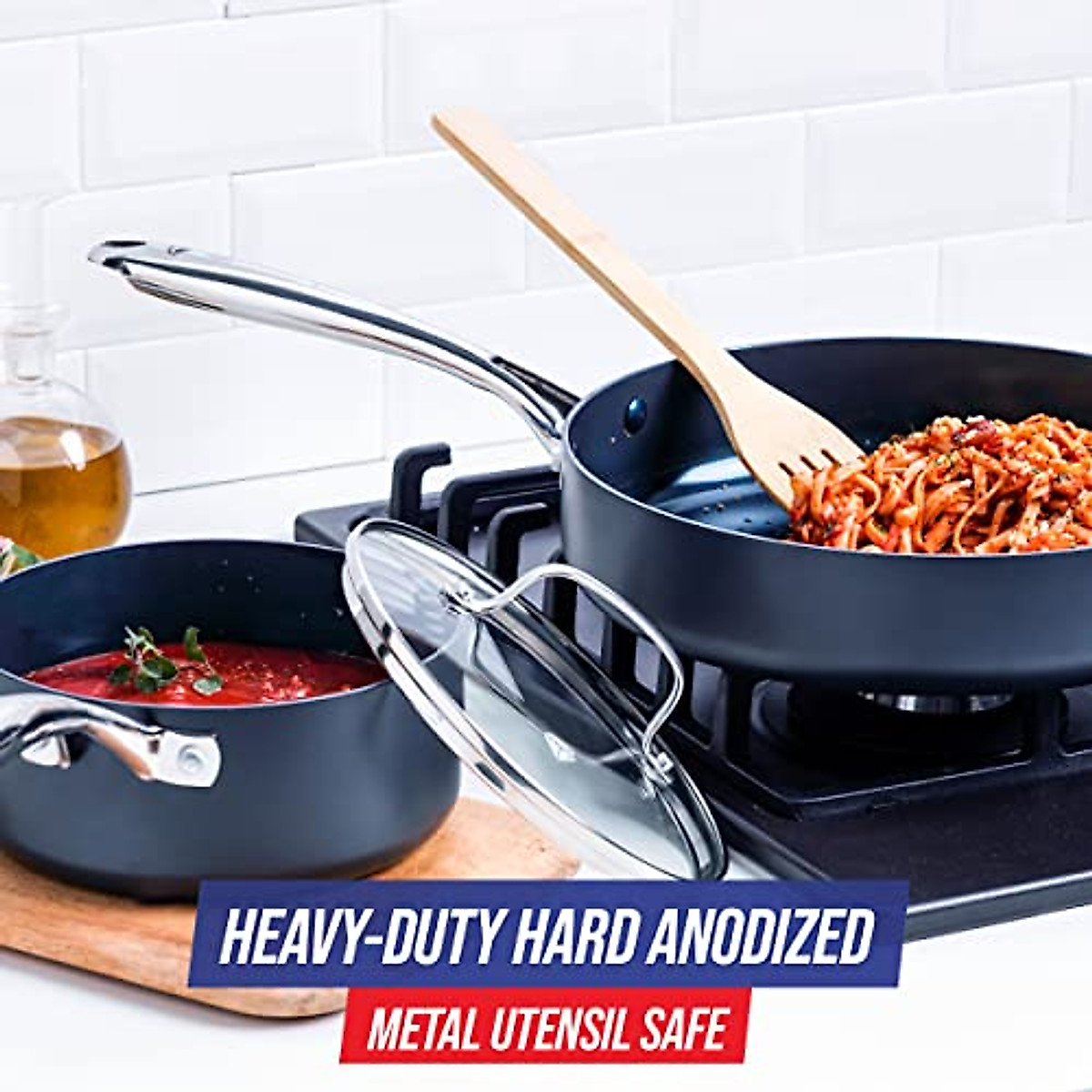 Blue Diamond Cookware Hard Anodized Ceramic Nonstick, 10 Piece Cookware Pots and Pans Set, PFAS-Free, Dishwasher Safe, Oven Safe, Grey