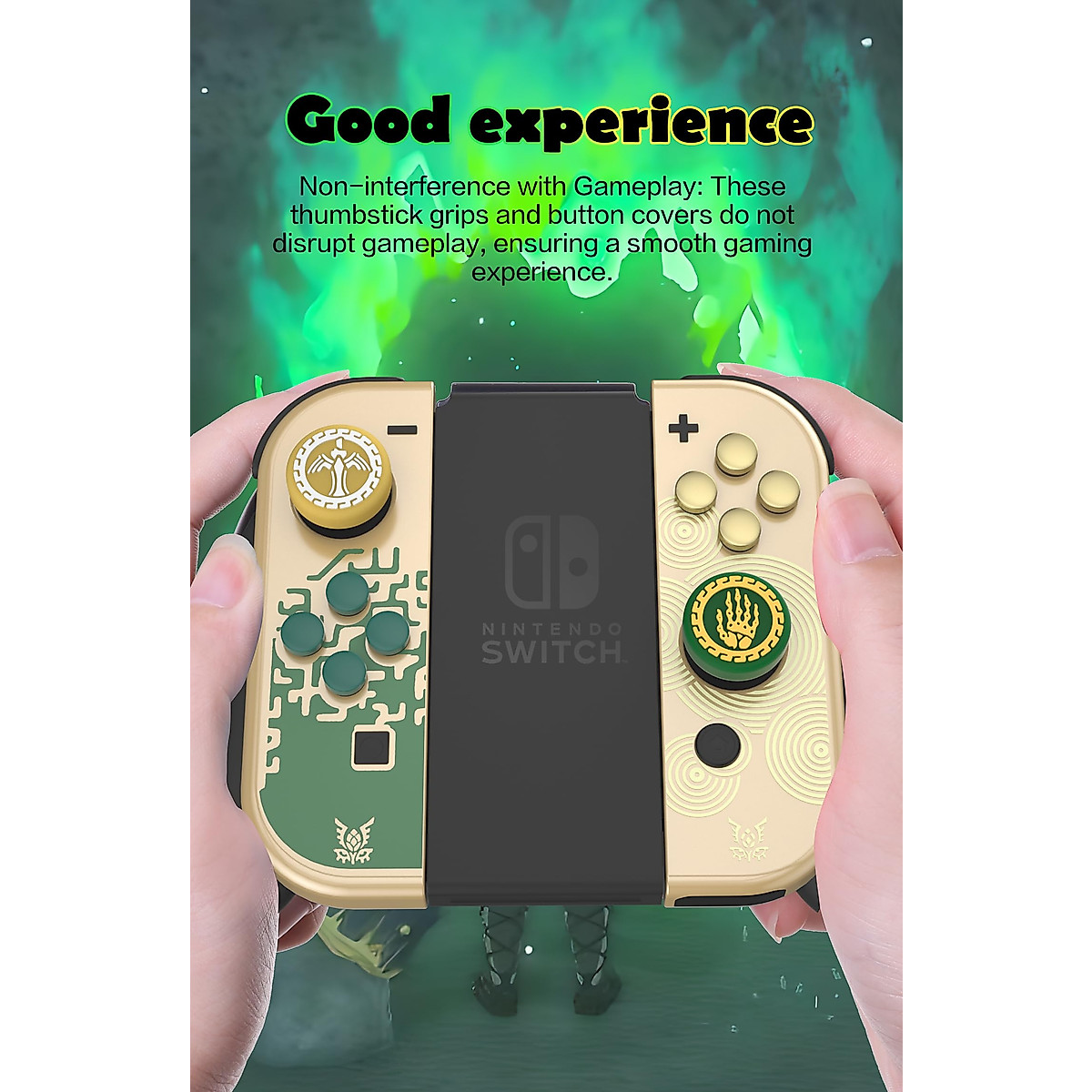 Switch Thumb Grip Caps for The Legend of Zelda: Tears of The Kingdom, Soft Silicone Joystick Cover and Switch Button Caps for Switch OLED/Switch lite - GreenGold
