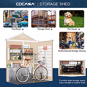 CDCASA 6x3 FT Storage Shed, Waterproof Resin Outdoor Storage Shed with Floor & Window & Double Lockable Doors and 2 Vents, Tool Shed for Bike, Garden, Backyard,Lawn, All Weather Use, Light Brown